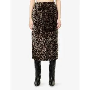Nour Hammour Alana Leoaprd-print Shearling Midi Skirt
