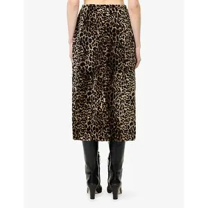 Nour Hammour Alana Leoaprd-print Shearling Midi Skirt