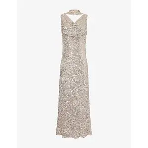 NEVER FULLY DRESSED Sophie Draped Sequin Maxi Dress - Silver