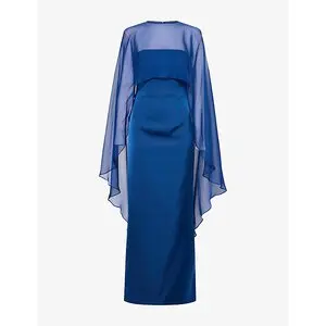 Simkhai Fiora Satin Organza Cape Gown - Ink
