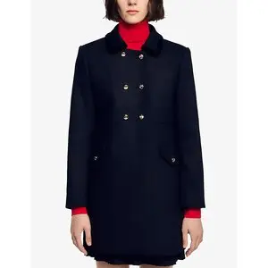 Sandro Velvet-collar Double-breasted Wool-blend Coat
