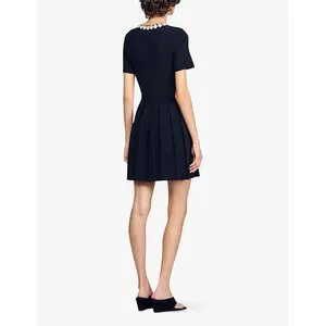 Sandro Bead-embellished Pleated Knitted Mini Dress