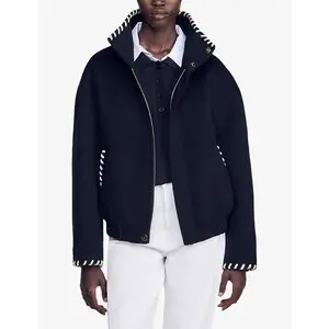Sandro Topstitched-detail Funnel-neck Wool Jacket