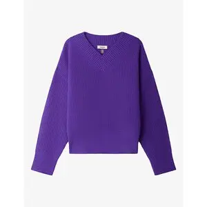 Sandro Ribbed-knit V-neck Wool And Cashmere Jumper - Purple