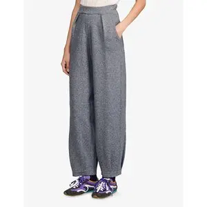 Sandro Rhinestone Barrel-leg Wool And Cashmere-blend Jogging Bottoms
