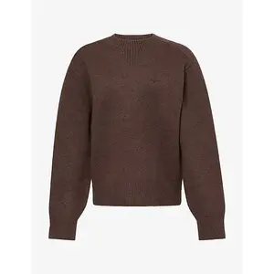THE COUTURE CLUB Emblem Crew-neck Knitted Cotton-blend Jumper - Brown