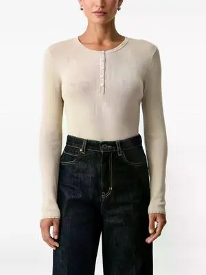 MOS MOSH Henley-neck Ribbed Sweater
