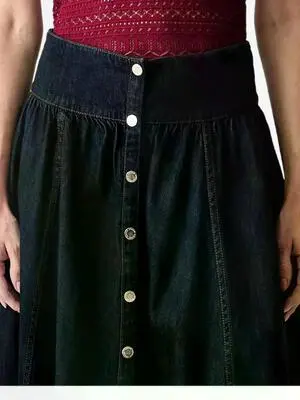 MORGAN Jirina Button-front Flared Denim Skirt - Blue