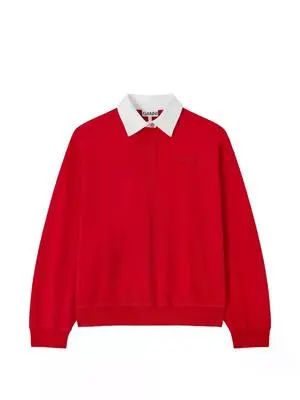 GANNI Polo Shirt With Heart Embroidery - Red