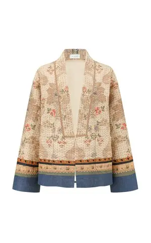 INTO THE EAST Floral Scroll Silk-linen Jacket