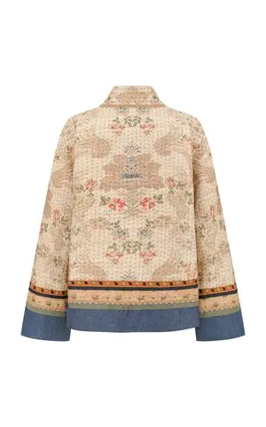 INTO THE EAST Floral Scroll Silk-linen Jacket