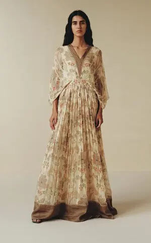 INTO THE EAST Floral Pleated Silk Maxi Dress