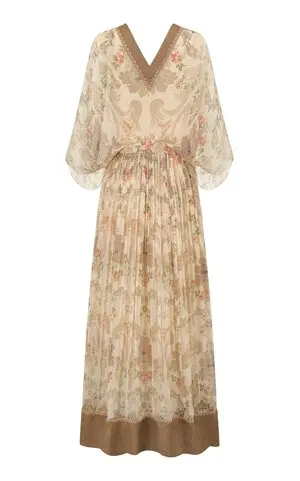 INTO THE EAST Floral Pleated Silk Maxi Dress