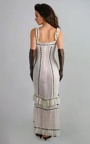SALMA OSMAN Lace Panel Draped Silk-blend Gown