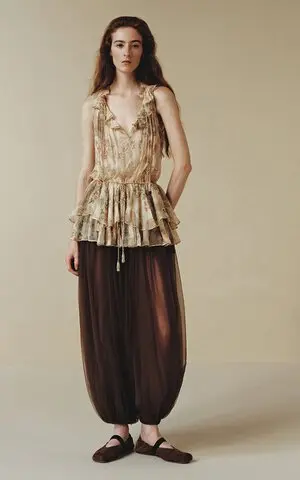 INTO THE EAST Floral Ruffled Silk Top