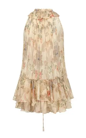 INTO THE EAST Floral Ruffled Silk Top