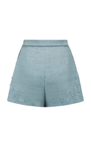 INTO THE EAST Embroidered Silk Mini Shorts - Blue