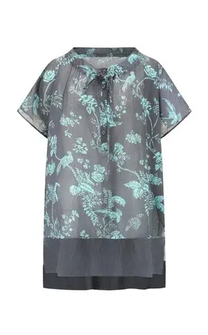 INTO THE EAST Bird And Flower Chiffon Top - Blue