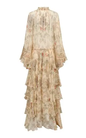 INTO THE EAST Floral Tiered Silk Maxi Dress