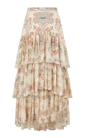 INTO THE EAST Floral Scroll Silk-blend Maxi Skirt - Multi