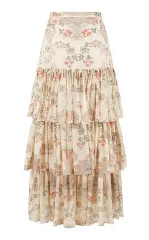 INTO THE EAST Floral Scroll Silk-blend Maxi Skirt