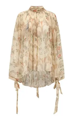 INTO THE EAST Floral Scroll Silk Top - Multi