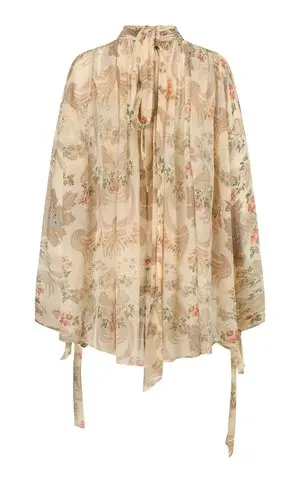INTO THE EAST Floral Scroll Silk Top