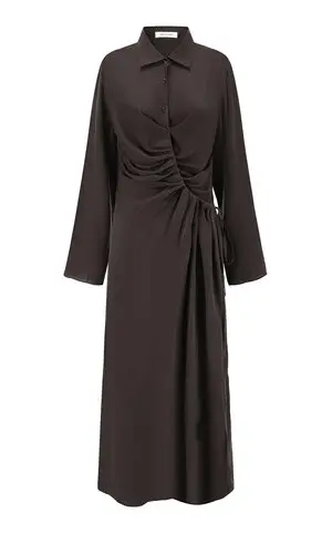 INTO THE EAST Ruched Chiffon Maxi Dress - Brown