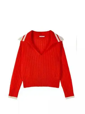Patrizia Pepe Ribbed-knit Sailor-collar Sweater - Orange