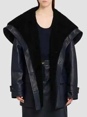 FERRAGAMO Leather & Shearling Caban Coat