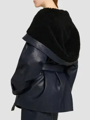 FERRAGAMO Leather & Shearling Caban Coat