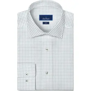 David Donahue Trim Fit Check Cotton & Cashmere Dress Shirt - White/hunter