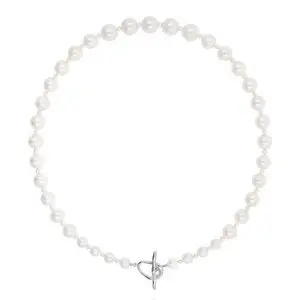 Côté Caché Coral Clasp Classic Pearl Necklace - Silver