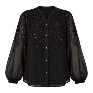 ROSE & NANCY Gemma Hand Embellished Blouse - Black