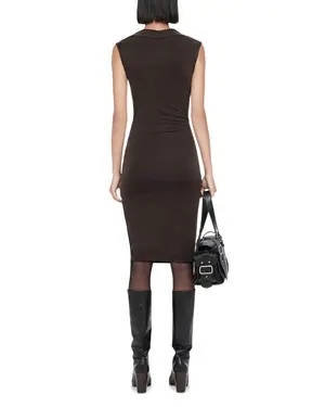 ALLSAINTS Malina Cowl Neck Bodycon Midi Dress - Brown