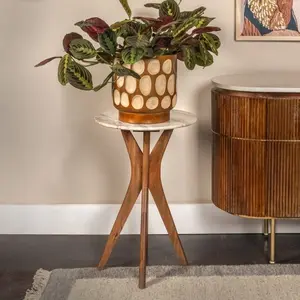 ROWENA INTERIORS Round Mango Wood And Marble Martini Accent Table - Walnut