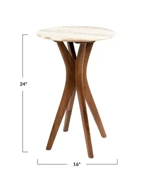 ROWENA INTERIORS Round Mango Wood And Marble Martini Accent Table - Walnut