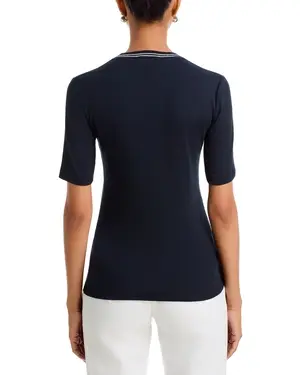 Fabiana Filippi Cotton Stretch Striped Trim Jersey Tee