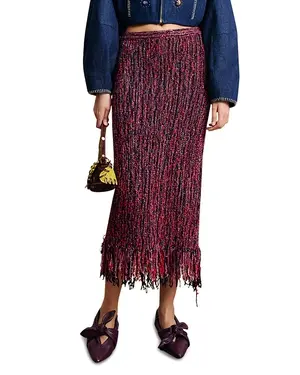 ALEMAIS Nieve Sequined Fringe Knit Midi Skirt