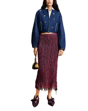 ALEMAIS Nieve Sequined Fringe Knit Midi Skirt
