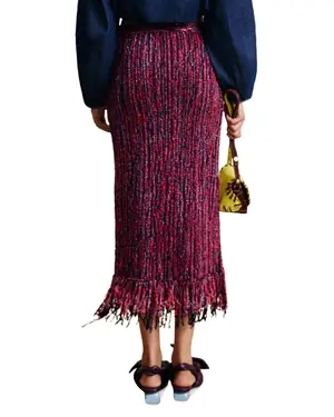 ALEMAIS Nieve Sequined Fringe Knit Midi Skirt
