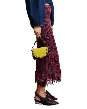 ALEMAIS Nieve Sequined Fringe Knit Midi Skirt