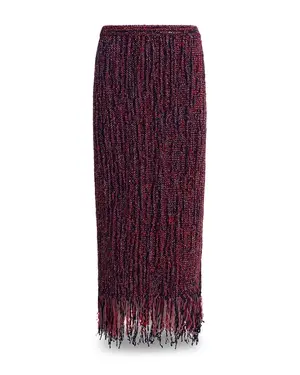 ALEMAIS Nieve Sequined Fringe Knit Midi Skirt