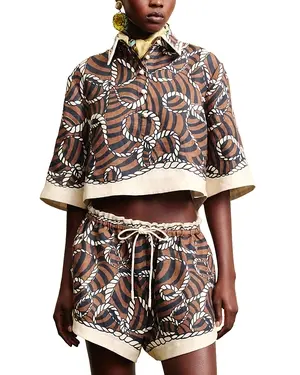 ALEMAIS Sail Linen Cropped Shirt - Chocolate