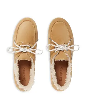 Sandro Suede Shearling Lined Boat Shoes
