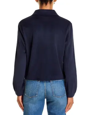Veronica Beard Issa Long Sleeve Ribbed Polo Shirt - Navy