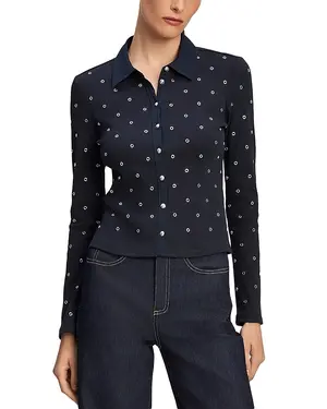 Cinq À Sept Jensyn Grommet Cotton Stretch Top