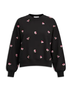 Cinq À Sept Tossed Roses Cotton Blend Embroidered Sweater