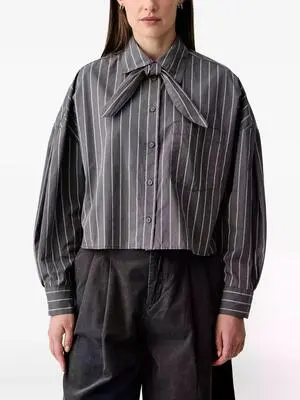 Marc O'polo Striped Tie-neck Shirt - Grey