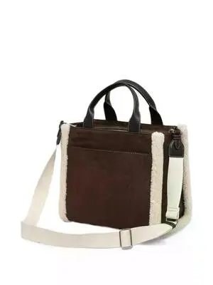 Dkny Hadlee Logo-appliqué Shearling-trim Tote Bag - Brown